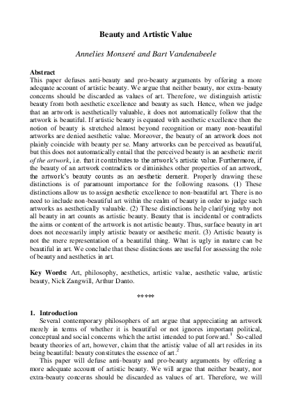 (PDF) Beauty and Artistic Value