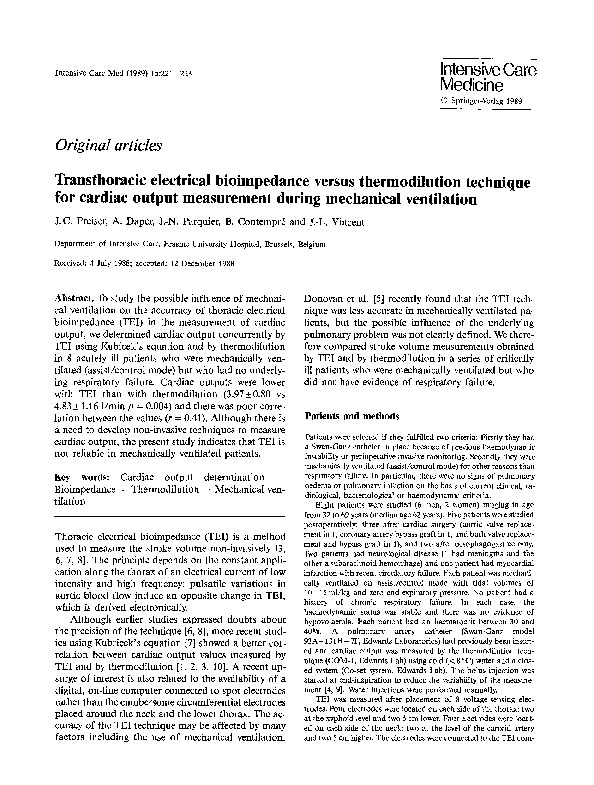 (PDF) Transthoracic electrical bioimpedance versus thermodilution ...