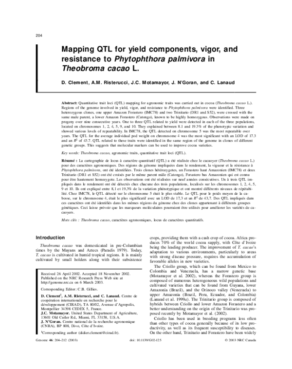 (PDF) Mapping QTL for yield components, vigor, and resistance ...
