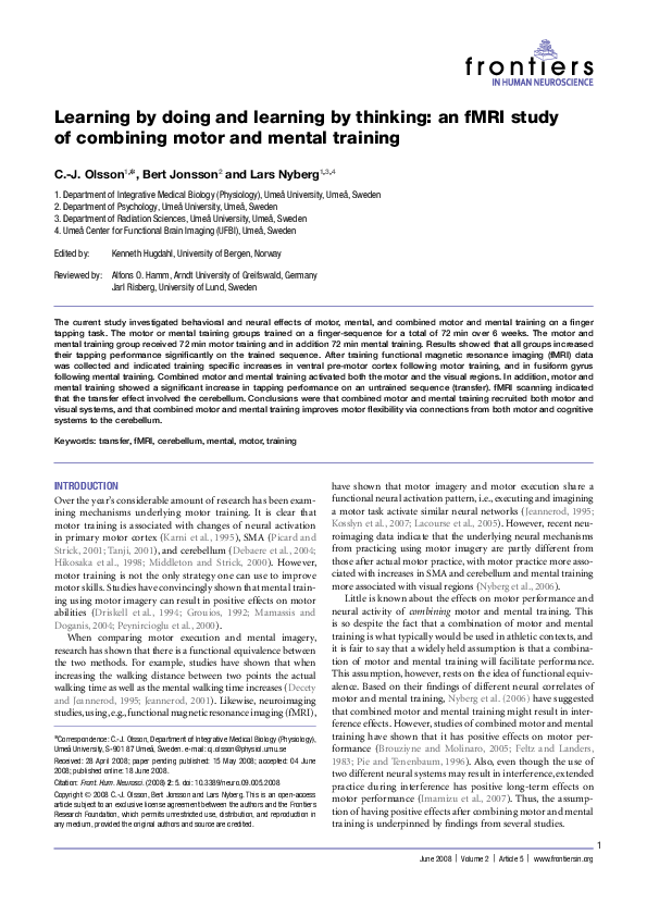 (PDF) Learning by doing and learning by thinking: an FMRI study of ...