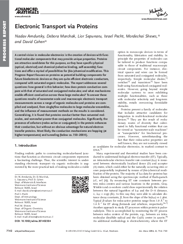 (PDF) Electronic Transport via Proteins