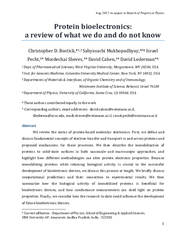 (PDF) Protein bioelectronics: a review of what we do and do not know ...