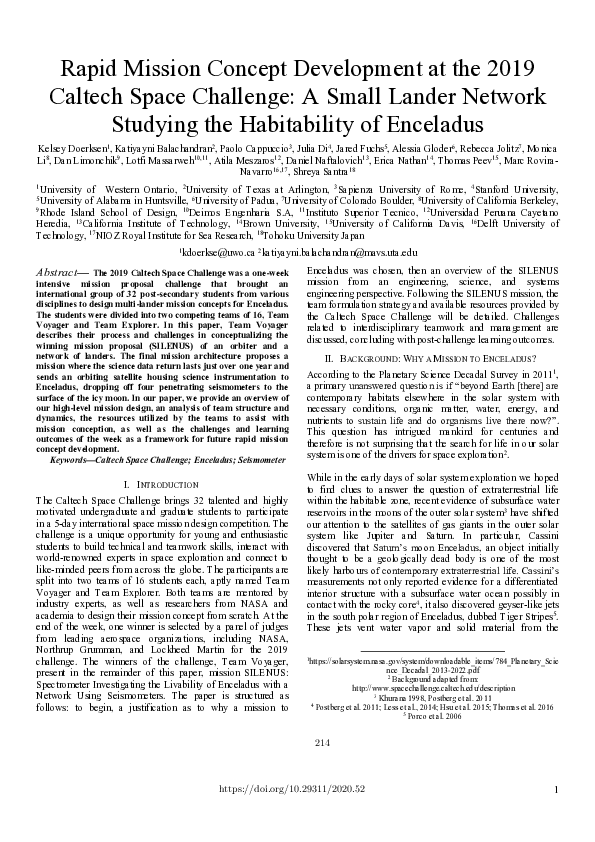 (PDF) Rapid Mission Concept Development at the 2019 Caltech Space ...