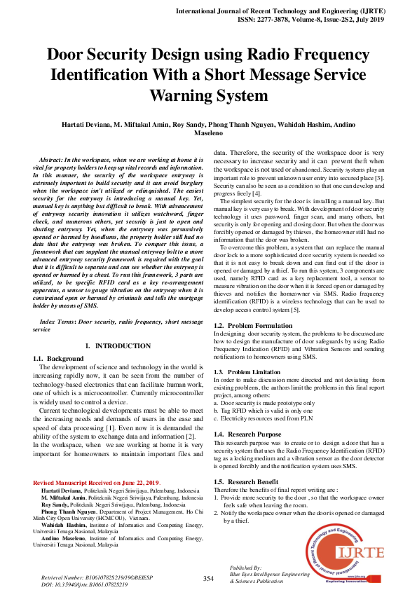 (PDF) Door Security Design using Radio Frequency Identification With a ...