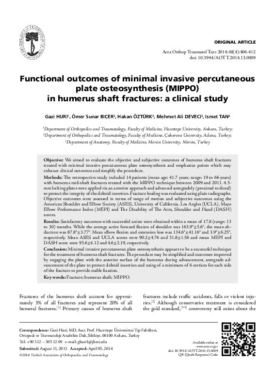 (PDF) Functional outcomes of minimal invasive percutaneous plate ...