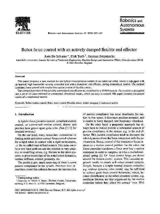 Pdf Robot Force Control With An Actively Damped Flexible End Effector
