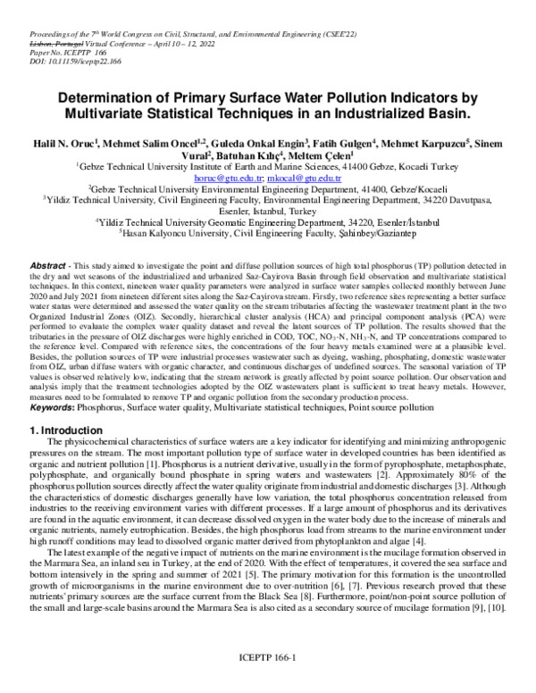 Pdf Determination Of Primary Surface Water Pollution Indicators By