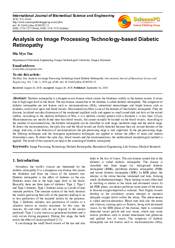 (PDF) Analysis on Image Processing Technology-based Diabetic Retinopathy