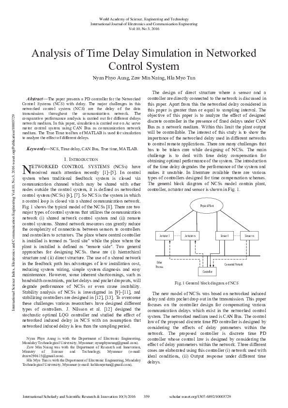 (PDF) Analysis Of Time Delay Simulation In Networked Control System