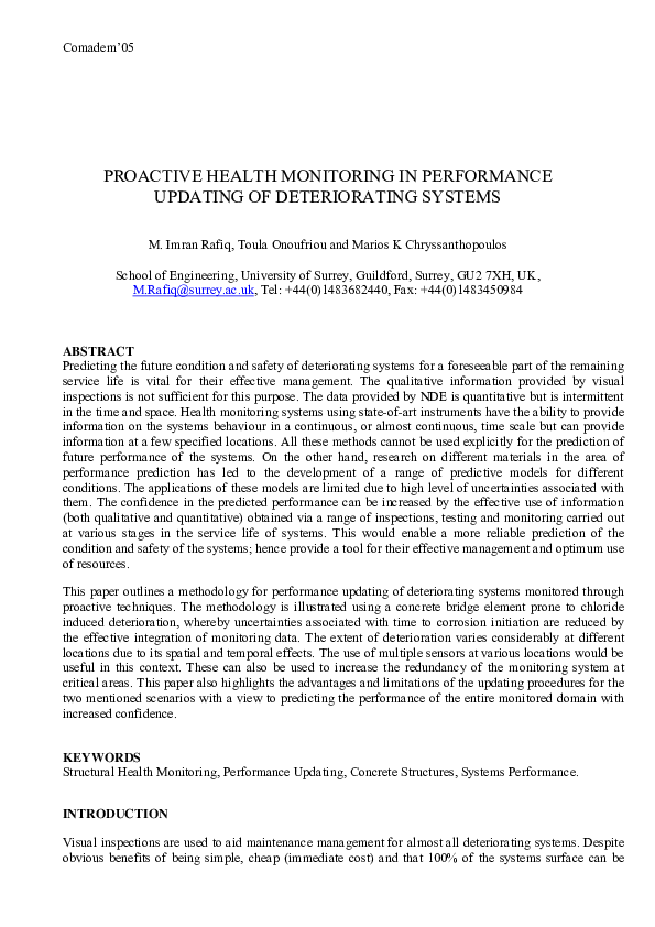 (PDF) Proactive health monitoring in performance updating of deteriorating systems