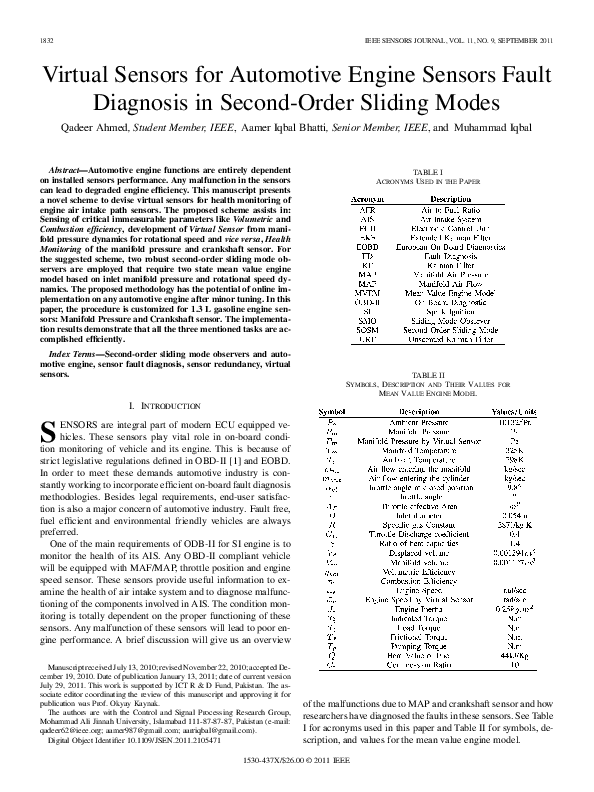 (PDF) Virtual Sensors for Automotive Engine Sensors Fault Diagnosis in Second-Order Sliding Modes