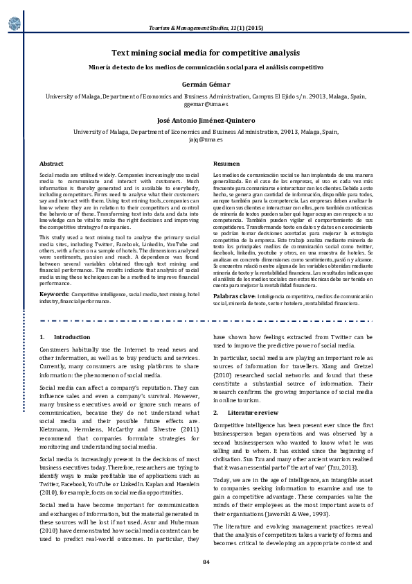(PDF) Text Mining Social Media for Competitive Insight