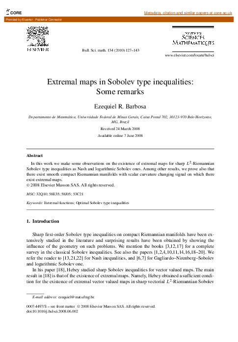 (PDF) Extremal maps in Sobolev type inequalities: Some remarks
