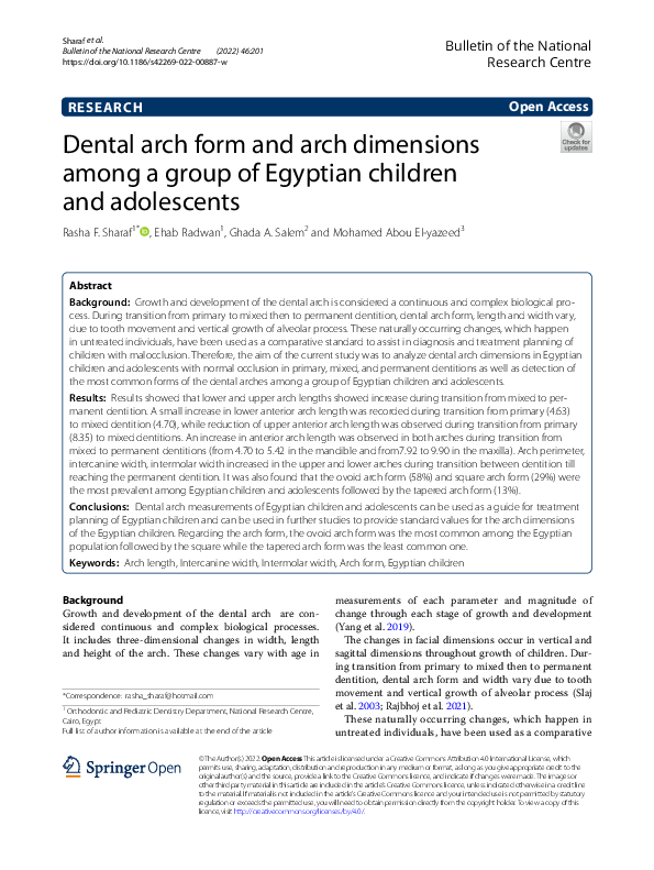 (PDF) Dental arch form and arch dimensions among a group of Egyptian ...