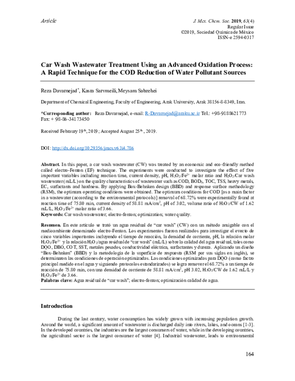 (PDF) Car Wash Wastewater Treatment Using an Advanced Oxidation Process ...