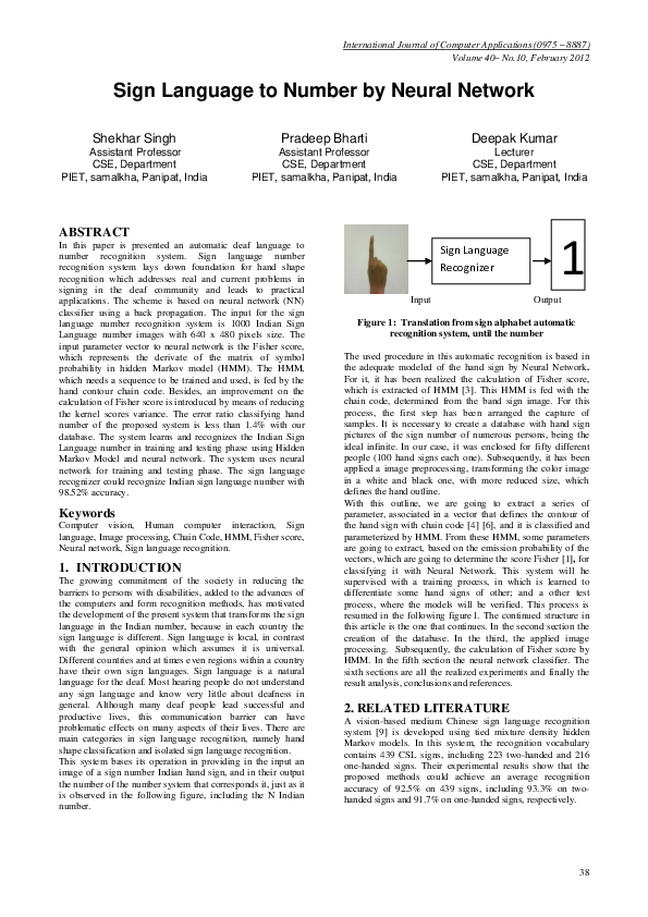 (PDF) Sign Language to Number by Neural Network