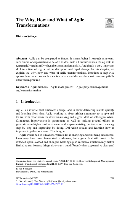 (PDF) The Why, How and What of Agile Transformations
