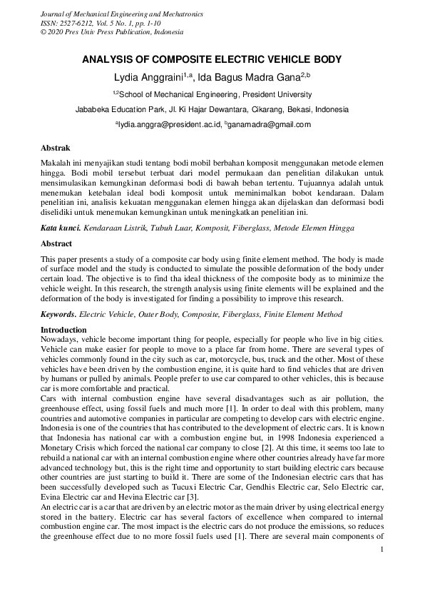 (PDF) Analysis of Composite Electric Vehicle Body | Lydia Anggraini ...