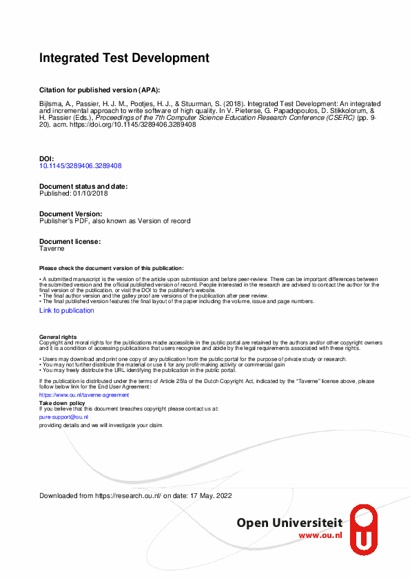 (PDF) Integrated Test Development