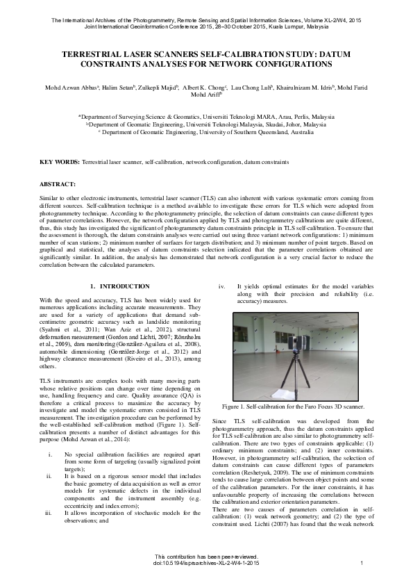 (PDF) Terrestrial Laser Scanners Self-Calibration Study: Datum ...
