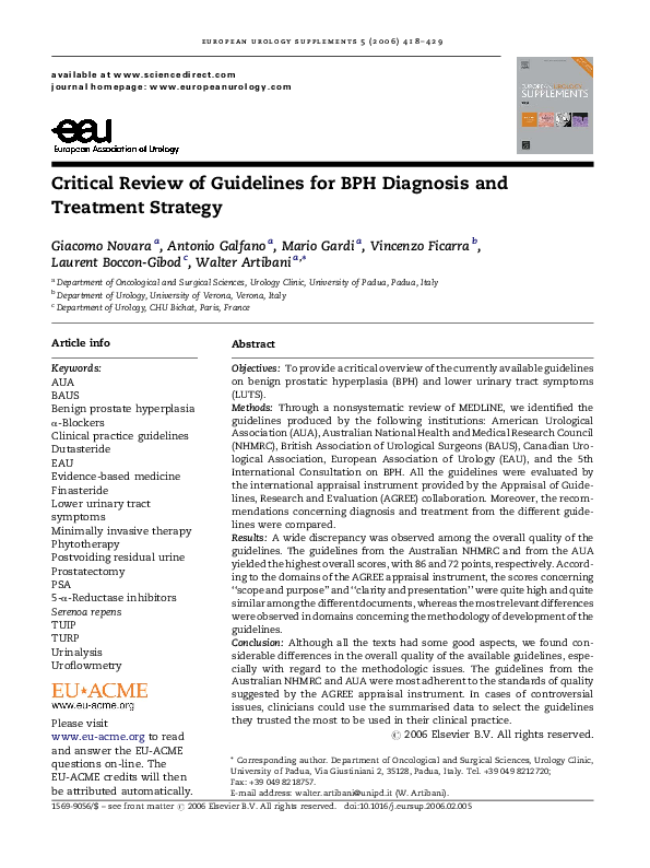 (PDF) Critical Review of Guidelines for BPH Diagnosis and Treatment ...