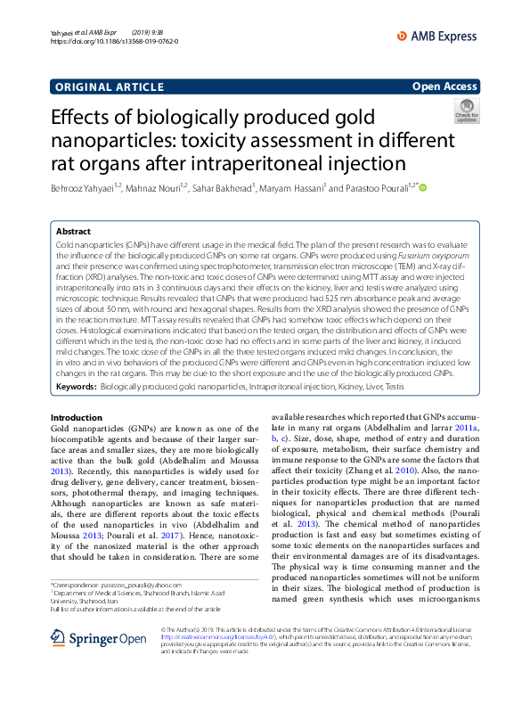 (PDF) Effects of biologically produced gold nanoparticles: toxicity assessment in different rat ...