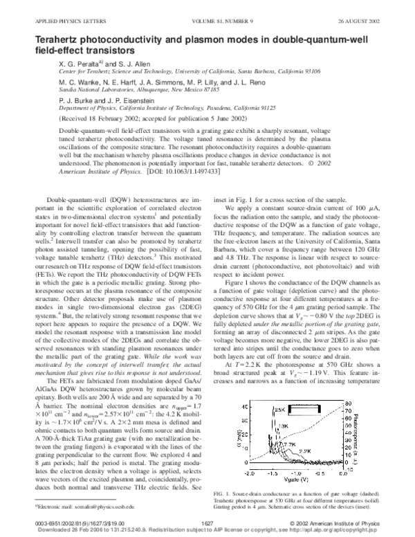 (PDF) Terahertz photoconductivity and plasmon modes in double-quantum ...