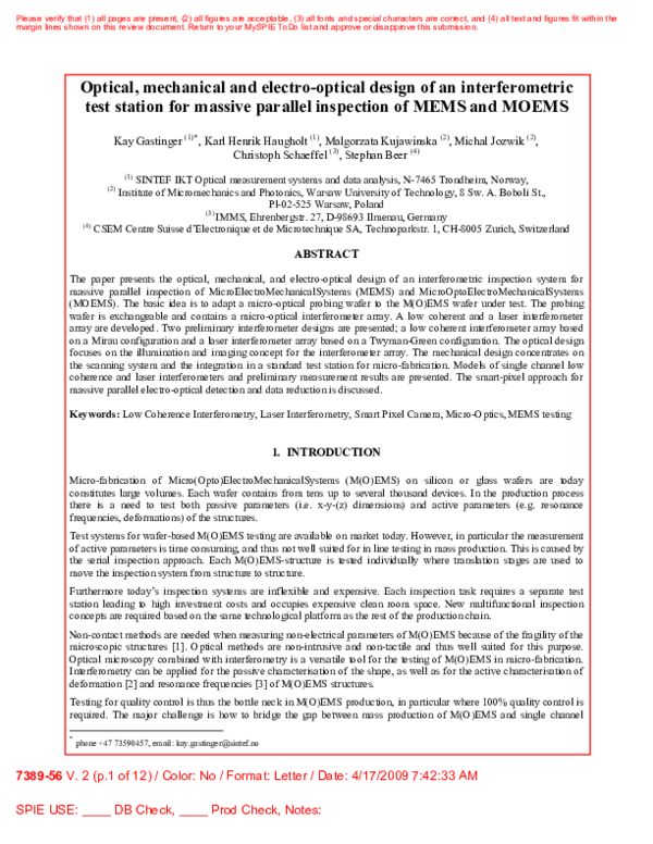 (PDF) Optical, mechanical, and electro-optical design of an ...