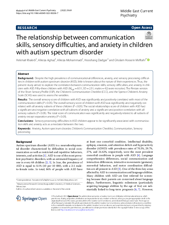 (PDF) The relationship between communication skills, sensory ...