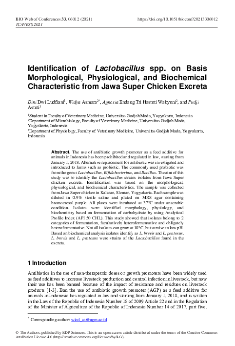 (PDF) Identification of Lactobacillus spp. on Basis Morphological, Physiological, and ...