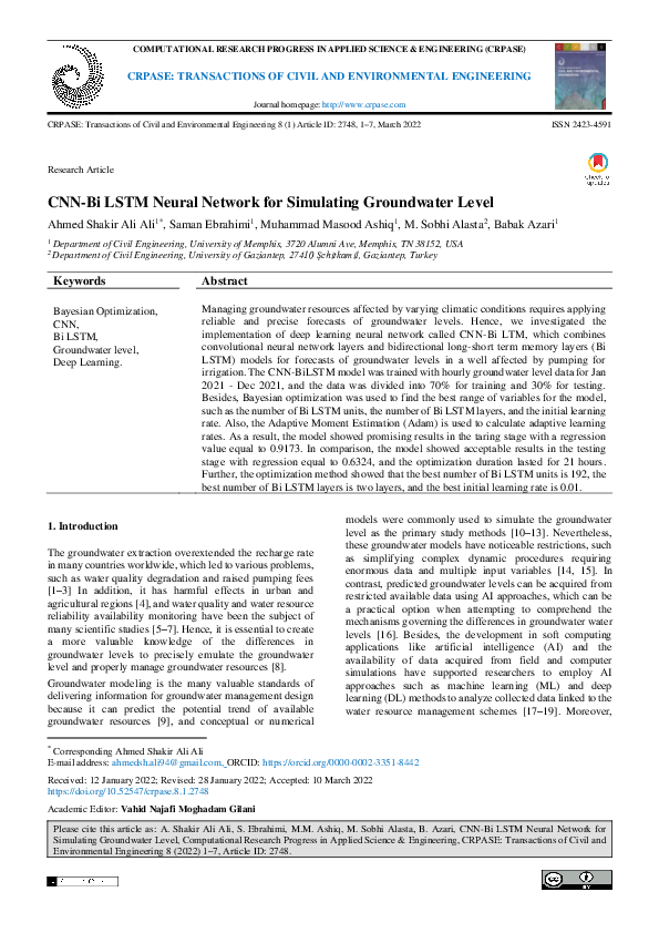 (PDF) CNN-Bi LSTM Neural Network for Simulating Groundwater Level | M.Sobhi Alasta - Academia.edu
