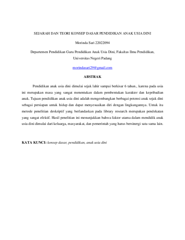 (PDF) SEJARAH DAN TEORI KONSEP DASAR PENDIDIKAN ANAK USIA DINI