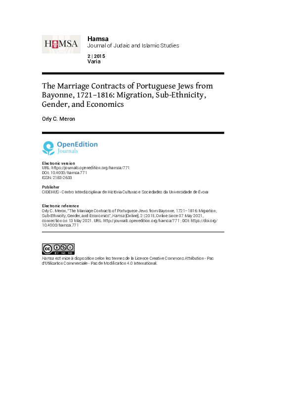 (PDF) The Marriage Contracts of Portuguese Jews from Bayonne, 1721–1816 ...