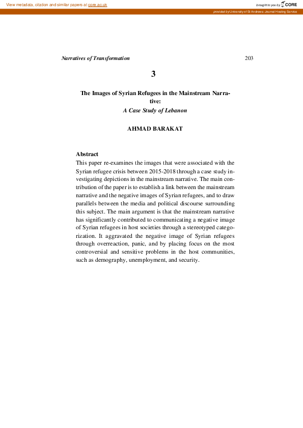(PDF) The Images of Syrian Refugees in the Mainstream Narrative