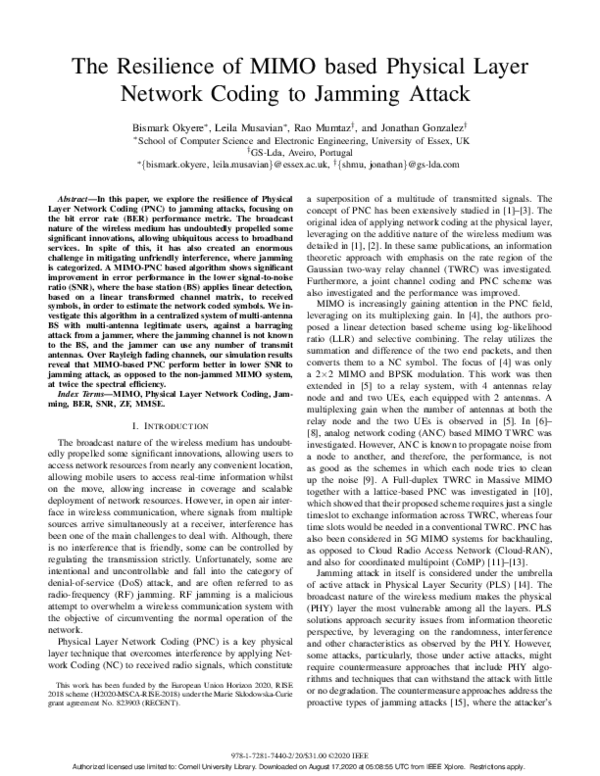Pdf The Resilience Of Mimo Based Physical Layer Network Coding To