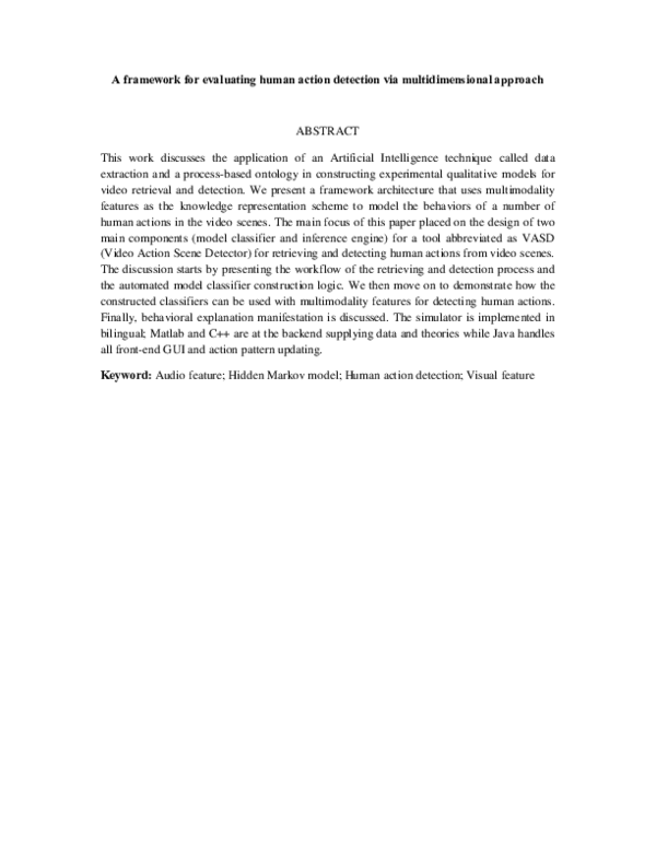 Pdf A Framework For Evaluating Human Action Detection Via