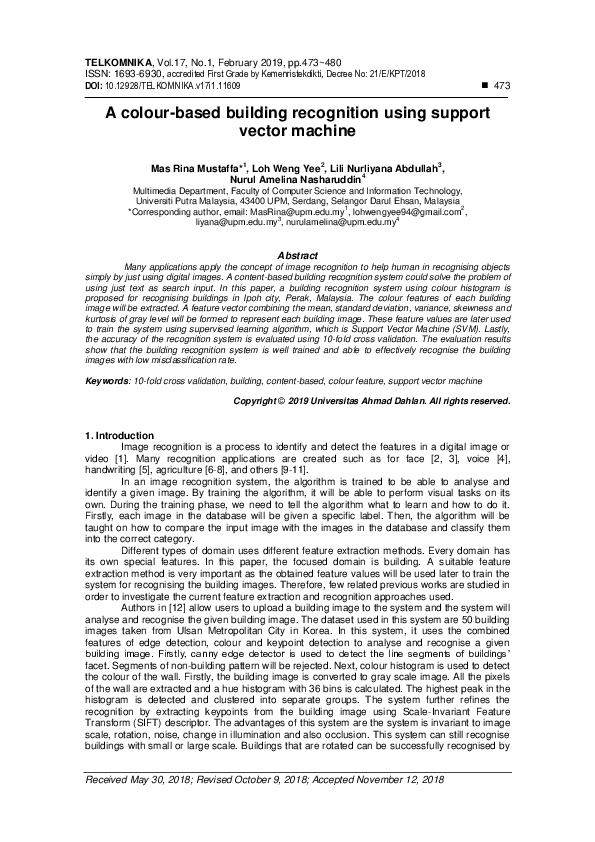 (PDF) A colour-based building recognition using support vector machine