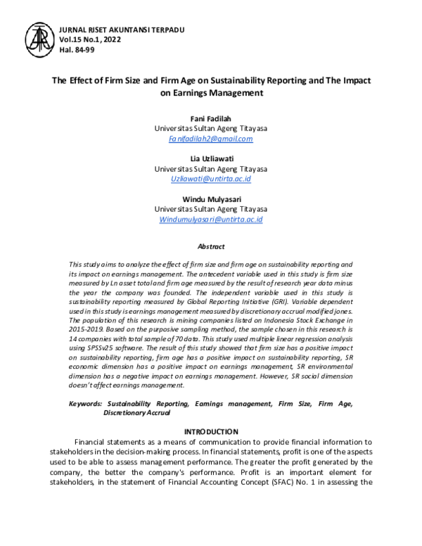 (PDF) The Effect of Firm Size and Firm Age on Sustainability Reporting ...