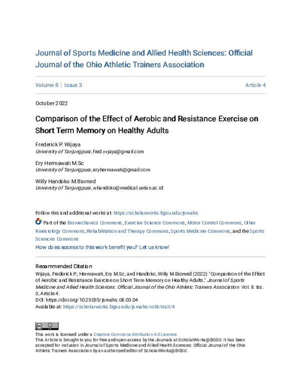 (PDF) Comparison of the Effect of Aerobic and Resistance Exercise on Short Term Memory on ...