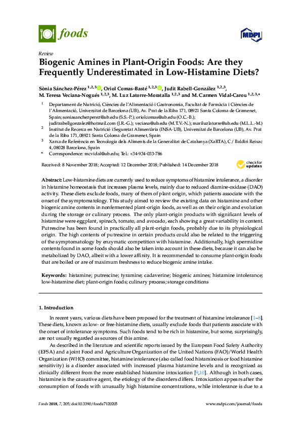 (PDF) Biogenic Amines in Plant-Origin Foods: Are They Frequently ...
