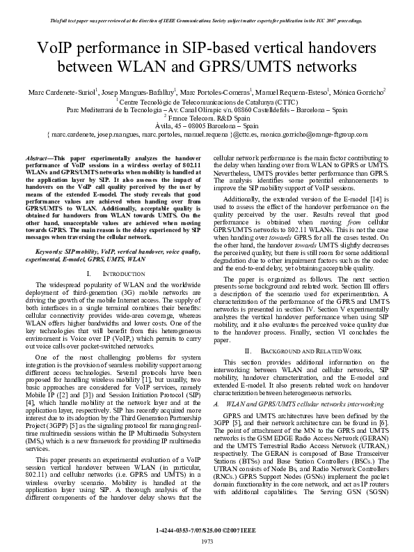 (PDF) VoIP Performance in SIP-Based Vertical Handovers Between WLAN and GPRS/UMTS Networks ...