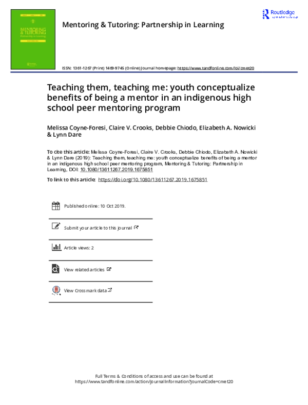 (PDF) Teaching them, teaching me: youth conceptualize benefits of being a mentor in an ...