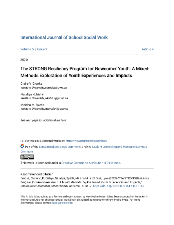 (PDF) The STRONG Resiliency Program for Newcomer Youth: A Mixed-Methods ...
