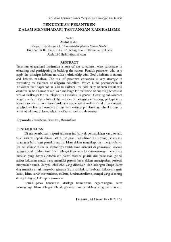 (PDF) Pendidikan Pesantren dalam Menghadapi Tantangan Radikalisme