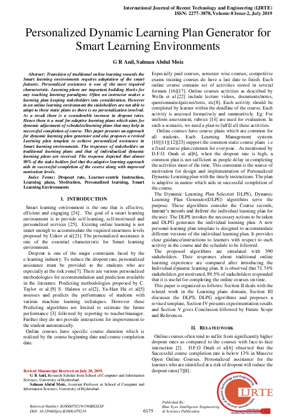 (PDF) Personalized Dynamic Learning Plan Generator for Smart Learning ...