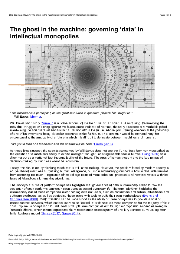 (PDF) The ghost in the machine: governing ‘data’ in intellectual monopolies