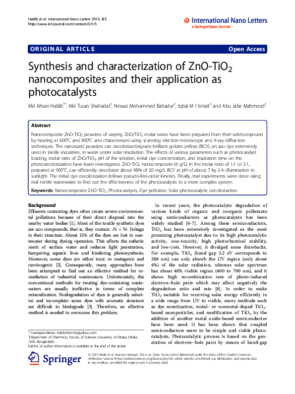 (PDF) Synthesis and characterization of ZnO-TiO2 nanocomposites and ...