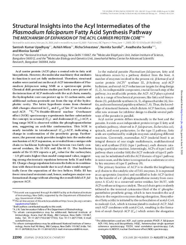 (PDF) Structural Insights into the Acyl Intermediates of the Plasmodium ...