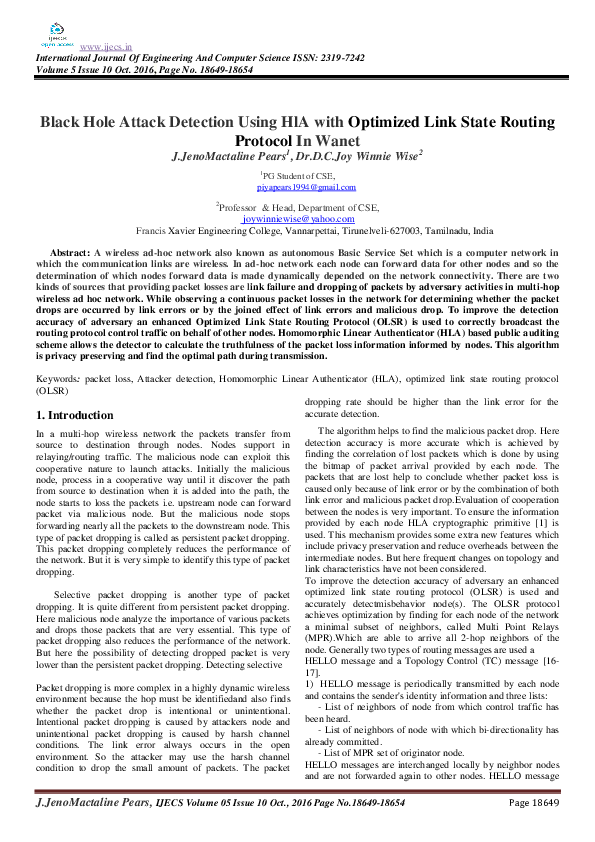 (PDF) Black Hole Attack Detection Using HlA with Optimized Link State ...