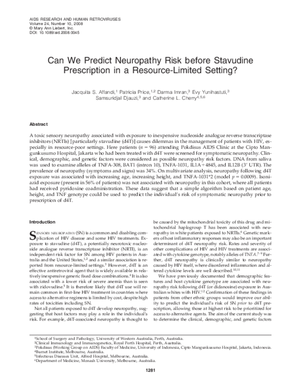 (PDF) Can We Predict Neuropathy Risk before Stavudine Prescription in a ...